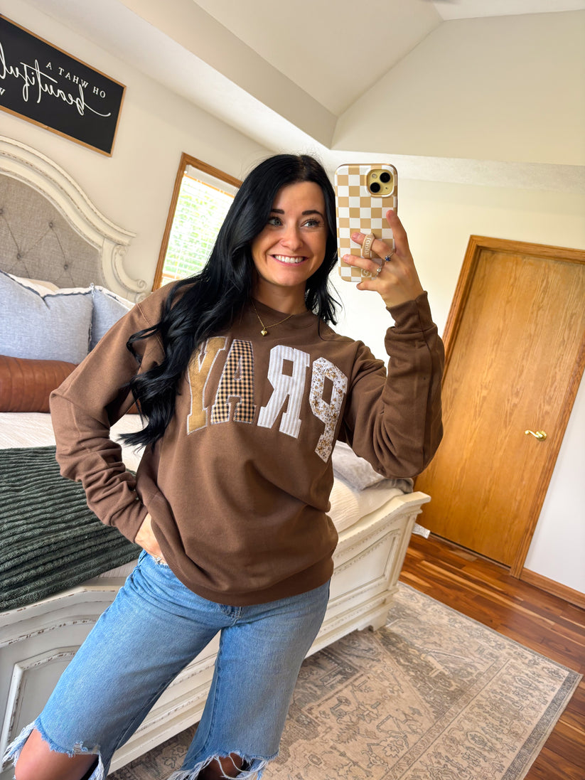 Pray Graphic Pullover- Espresso – Hazel and Bleu Boutique